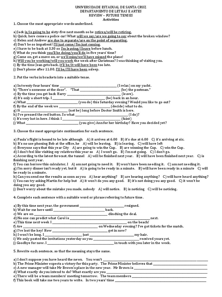 Future Tenses Activities | PDF