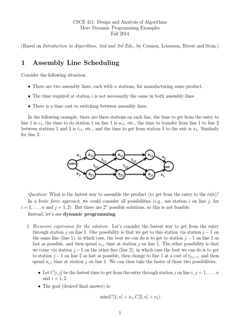 Dynamic Programming in Assembly Line Scheduling | PDF | Discrete ...