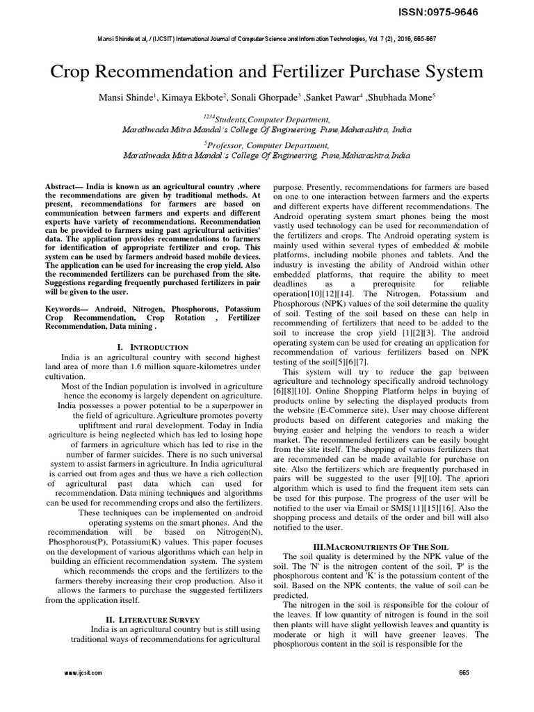 Crop Recommendation System Report in IEEE Standard | PDF | Crop ...