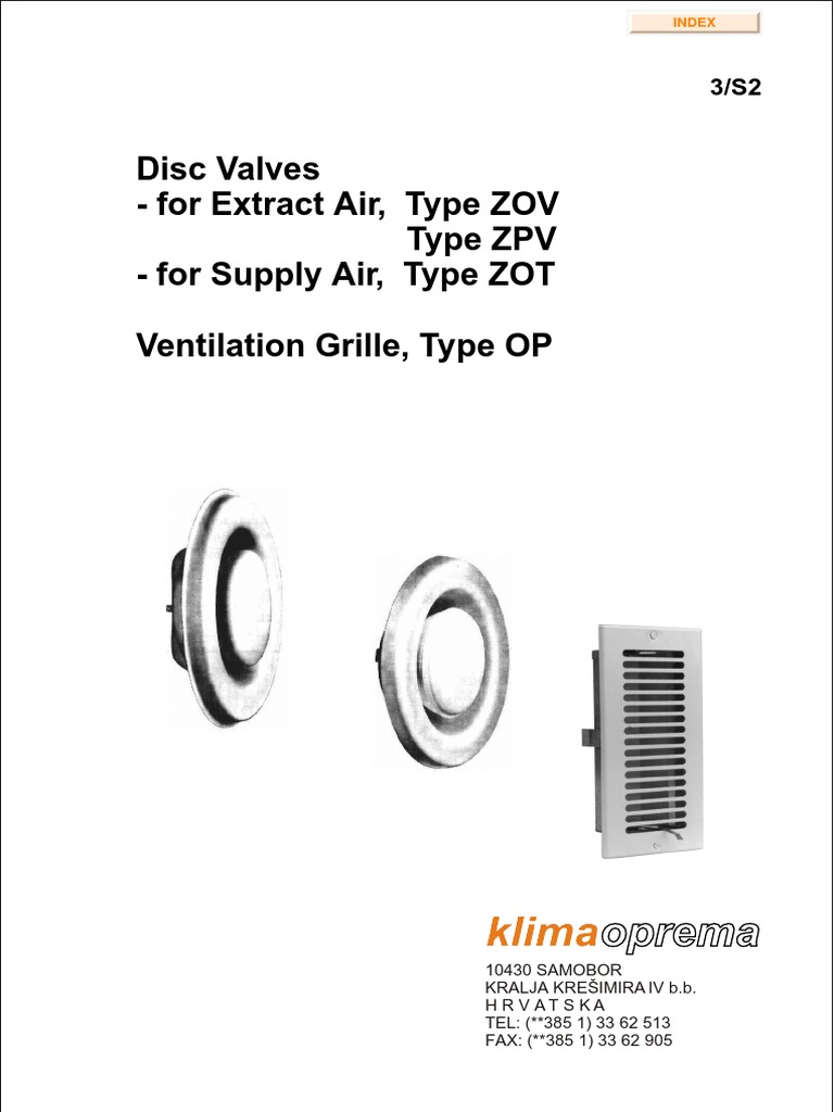Oprema Oprema: Disc Valves - For Extract Air, Type ZOV Type ZPV - For ...