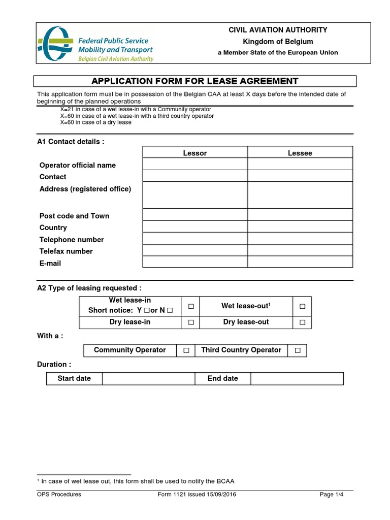 Form 1121 Application Form Lease Agreement | PDF | Lease | Aviation