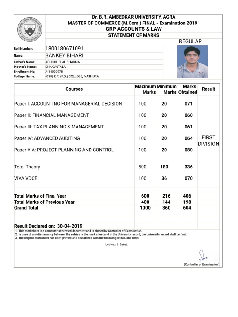 Mcom Result PDF | PDF | Government | Business