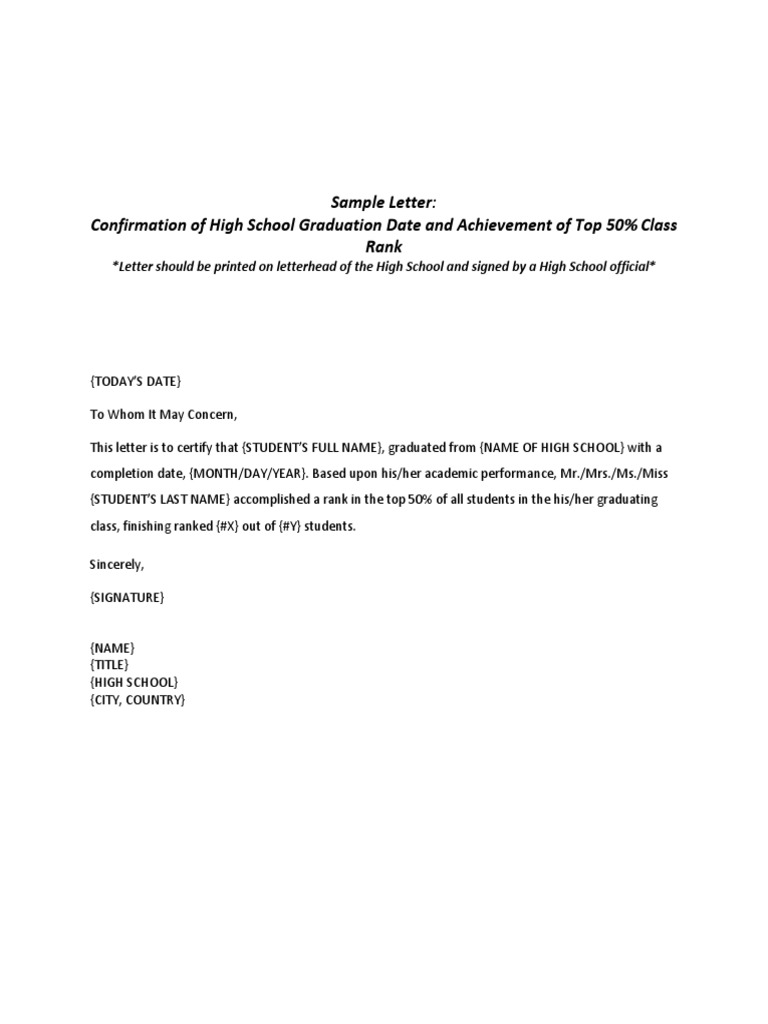 Example Of Proving High School Graduation Letter How To Write A Cover