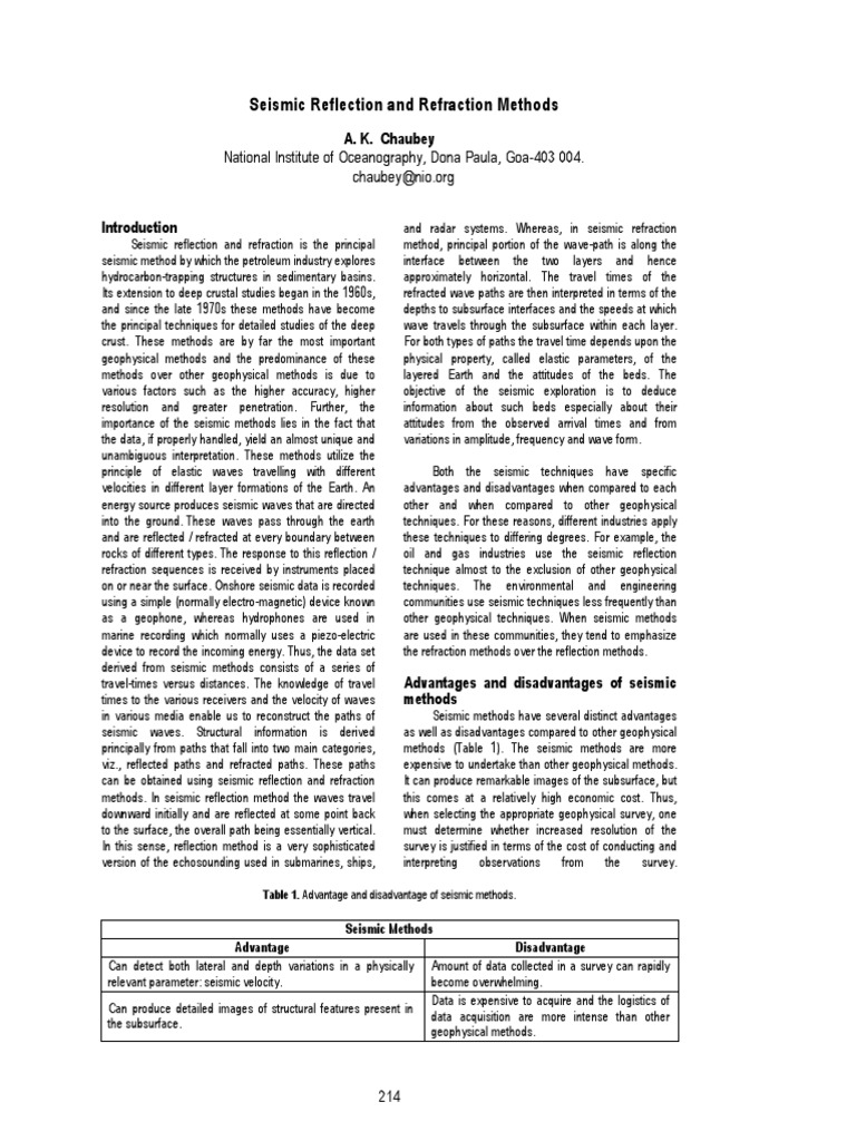 Seismic Reflection and Refraction Techniques | PDF | Reflection ...