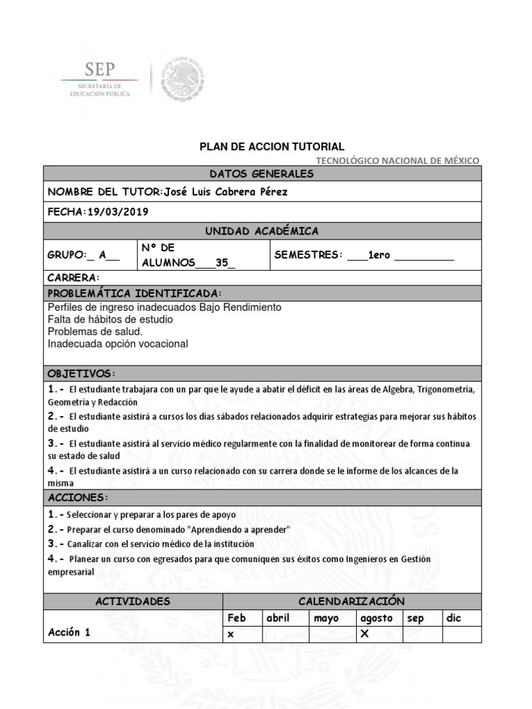 Plan de Acción Tutorial (PAT) | PDF | Crecimiento personal y profesional | Negocios