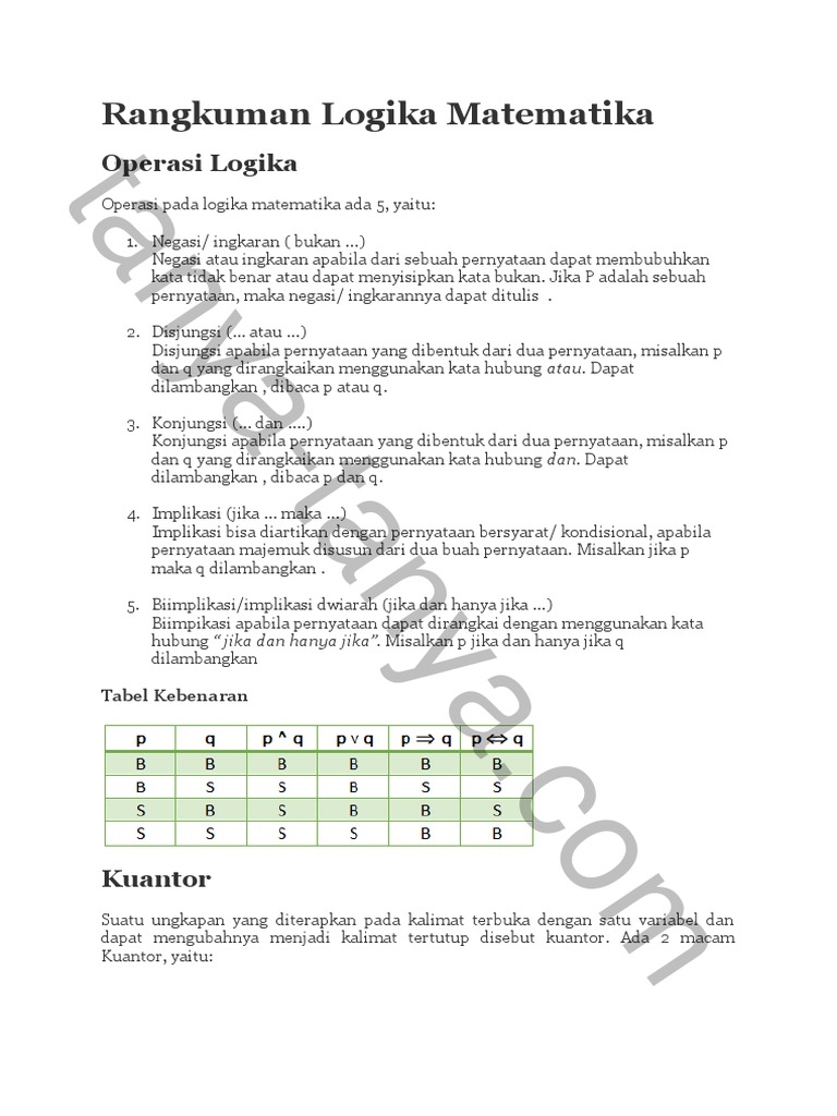 Rangkuman Logika Matematika PDF | PDF