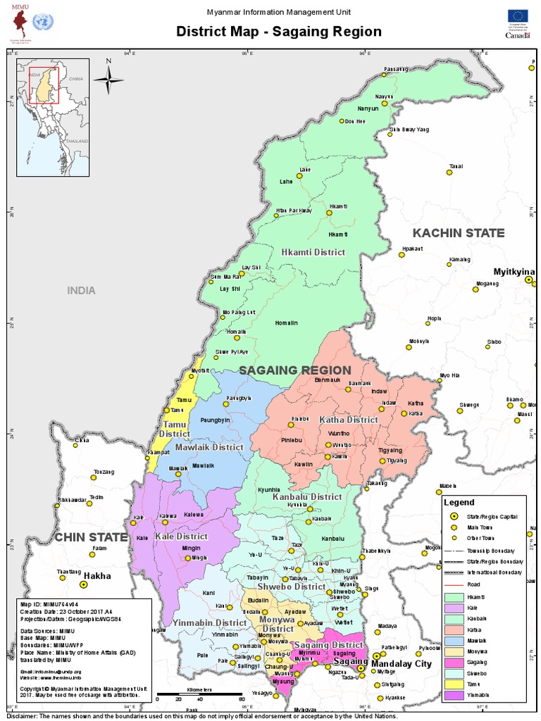 Region Map District Sagaing MIMU764v04 23oct2017 A4 | PDF | Geomatics ...