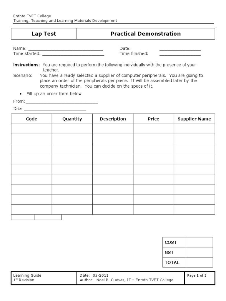 Lap Test Practical Demonstration | PDF