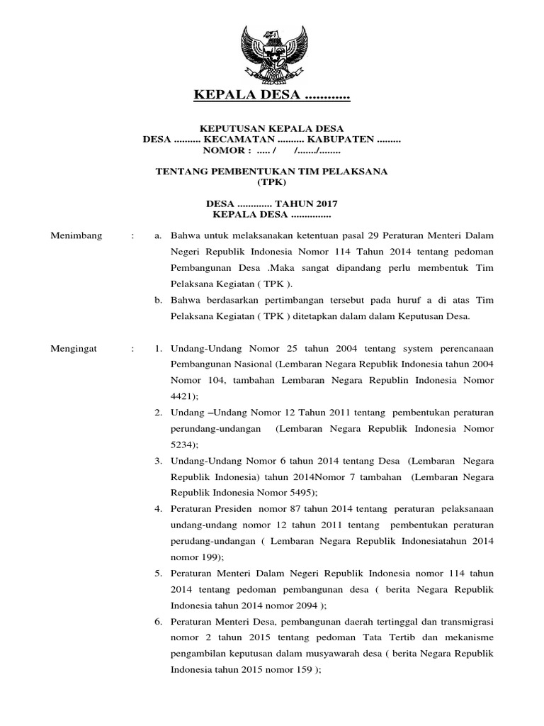 Contoh SK TPK Pembangunan | PDF