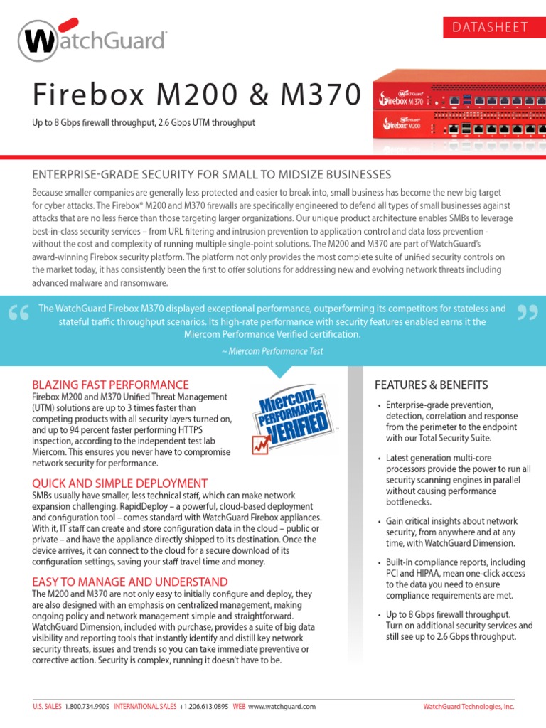 Watchguard M200 & M370 Datasheet | PDF | Load Balancing (Computing) | Firewall (Computing)
