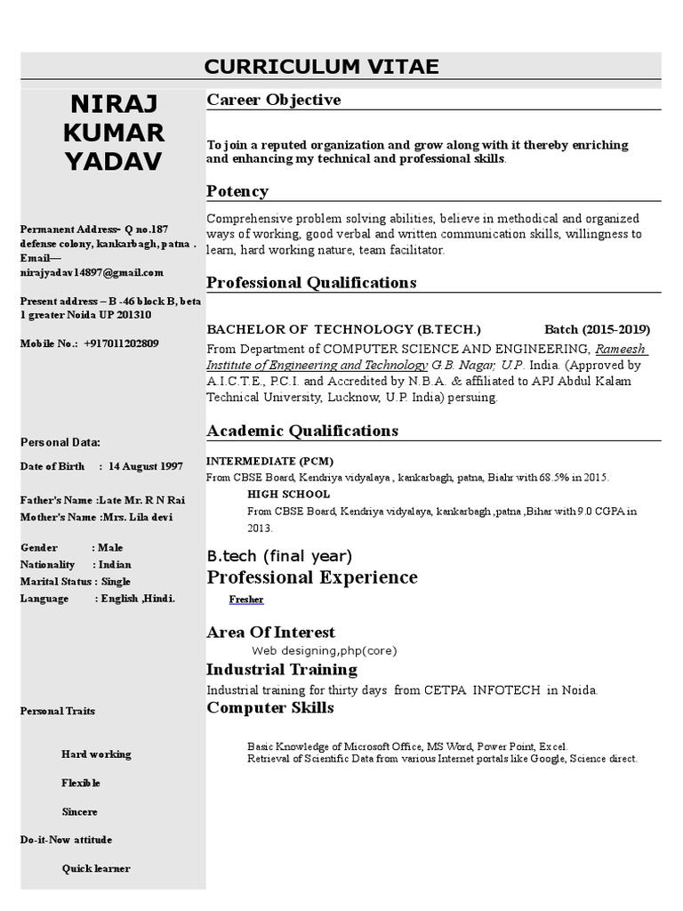 Niraj Curriculam Vitae | PDF | Curriculum | Science And Technology