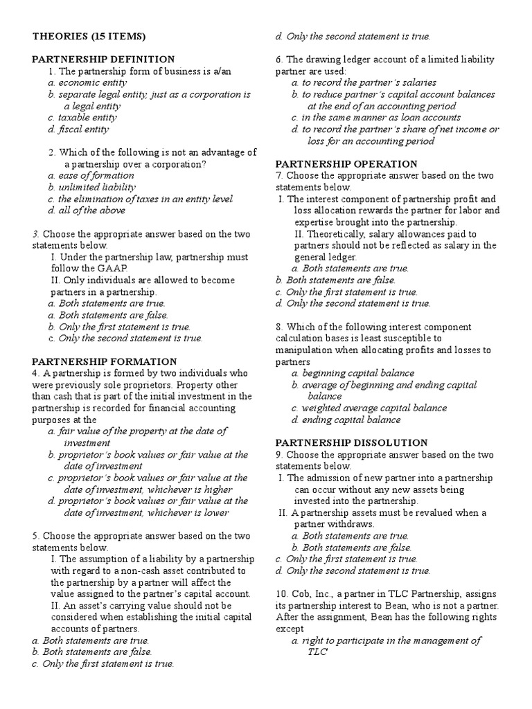 Partnership Theories | PDF | Partnership | Debits And Credits