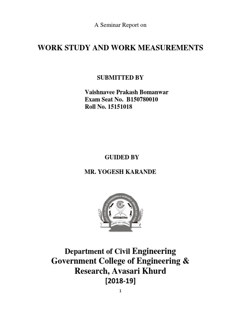 Work Study and Work Measurements: Engineering Government College of ...