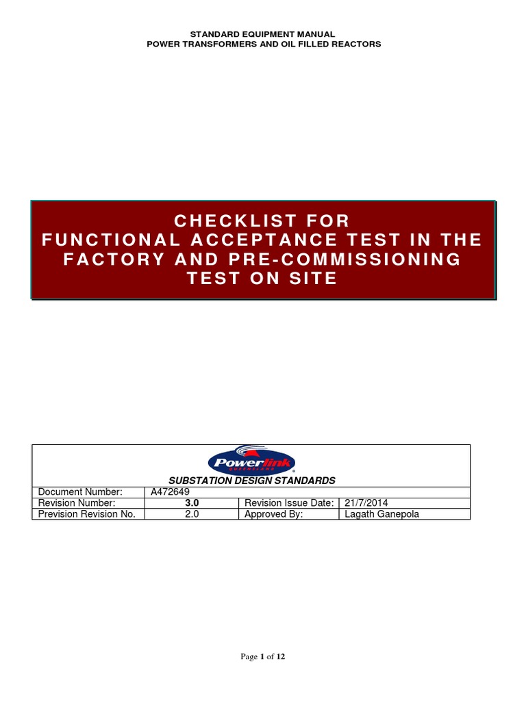 (Temp) Checklist For Inspection & Functional Acceptance Tests in ...