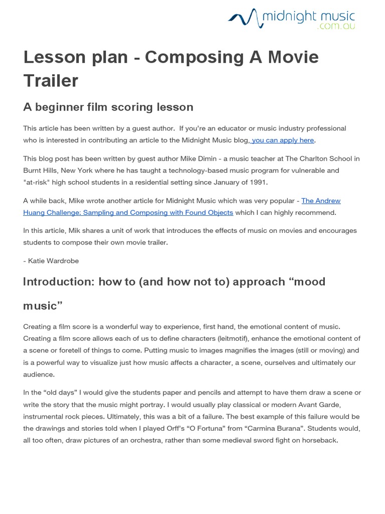 Lesson Plan Composing A Movie Trailer | PDF | Garage Band | Video Clip