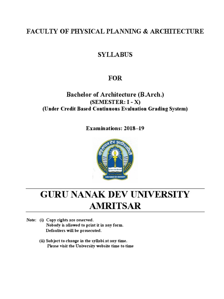 Bachelor of Architecture (B.Arch.) Syllabus for Semesters I - VI at ...