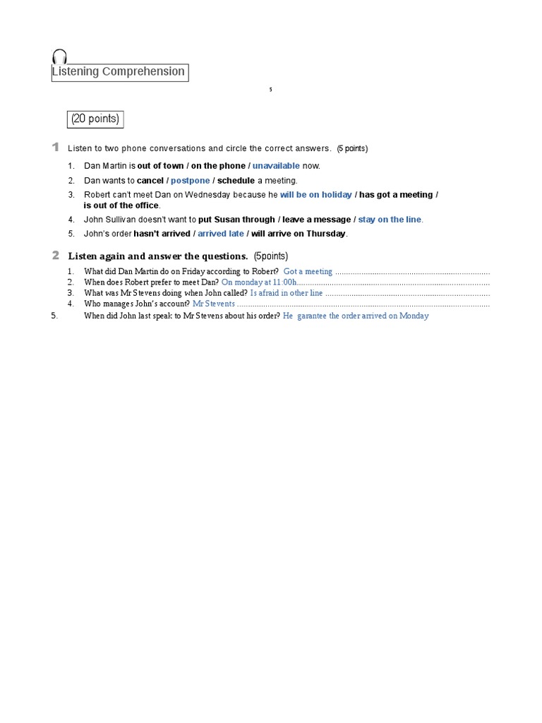 (20 Points) : Listening Comprehension | PDF