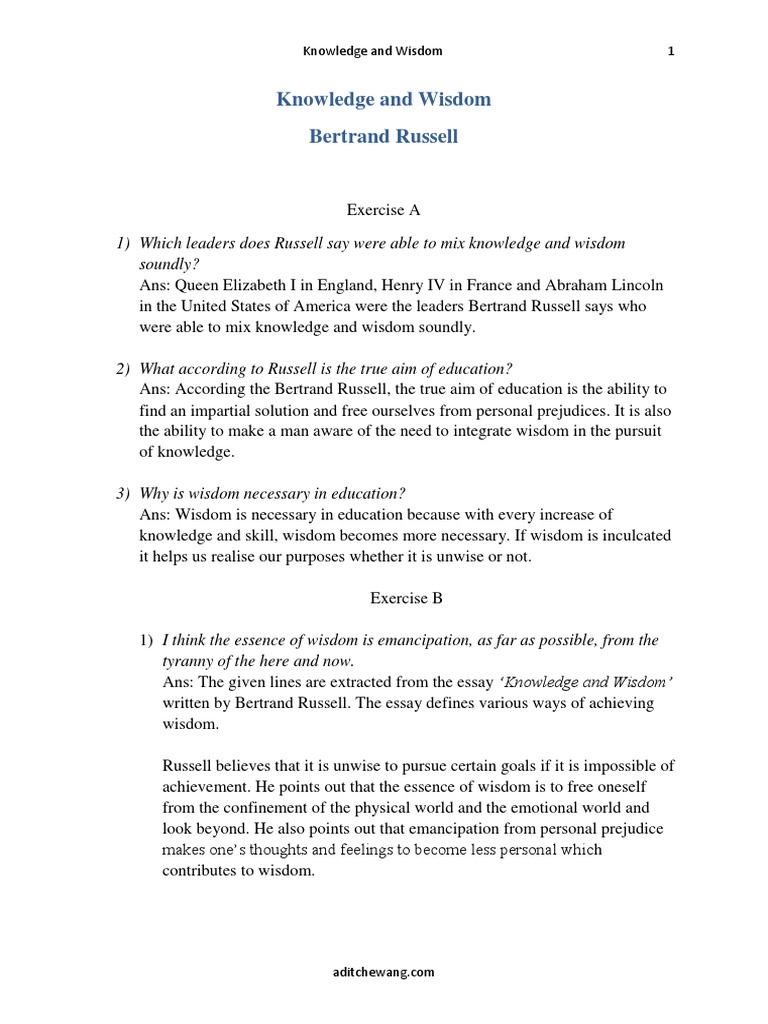 Bertrand Russell on Integrating Knowledge and Wisdom | PDF | Wisdom ...