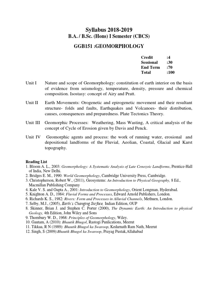 Syllabus 2018-2019: B.A. / B.Sc. (Hons) I Semester (CBCS) GGB151 ...