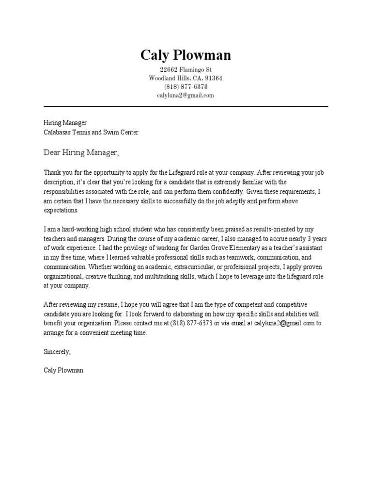 Cover Letter | PDF | Self-Improvement