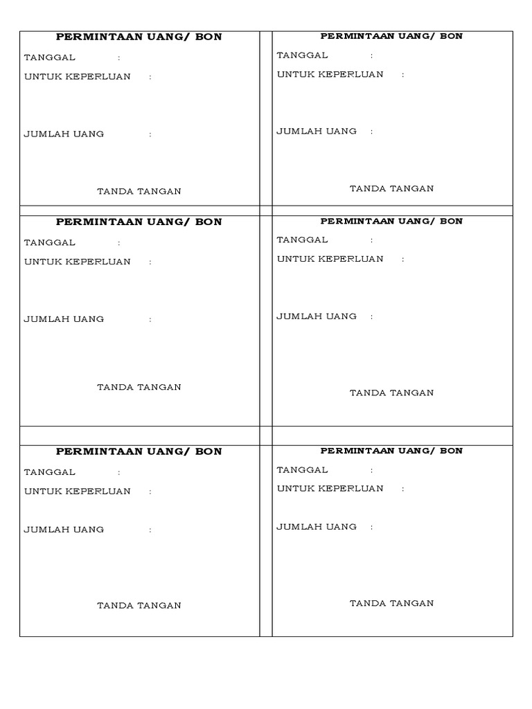 Contoh Format Bon Permintaan Uang | PDF | Kajian Bahasa Asing
