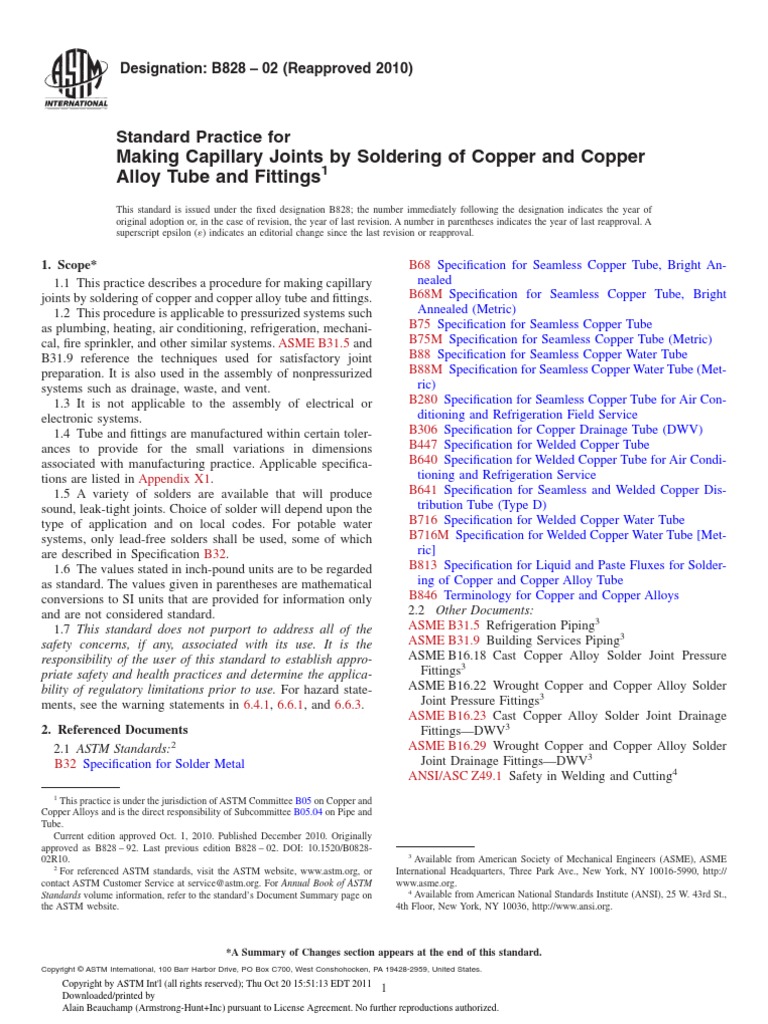 ASTM B828-2 (2010) Making Capillary Joints by Soldering of Copper and ...