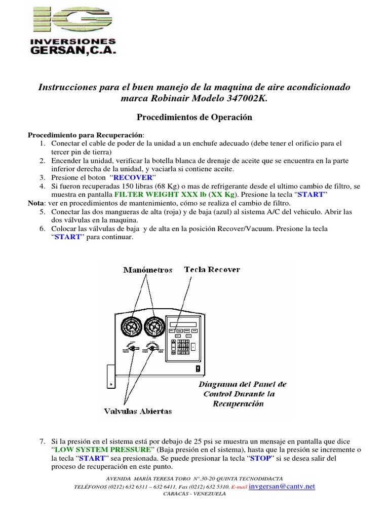 Robinair 34700-2K Manual de Operacion | PDF | Vacío | Bomba