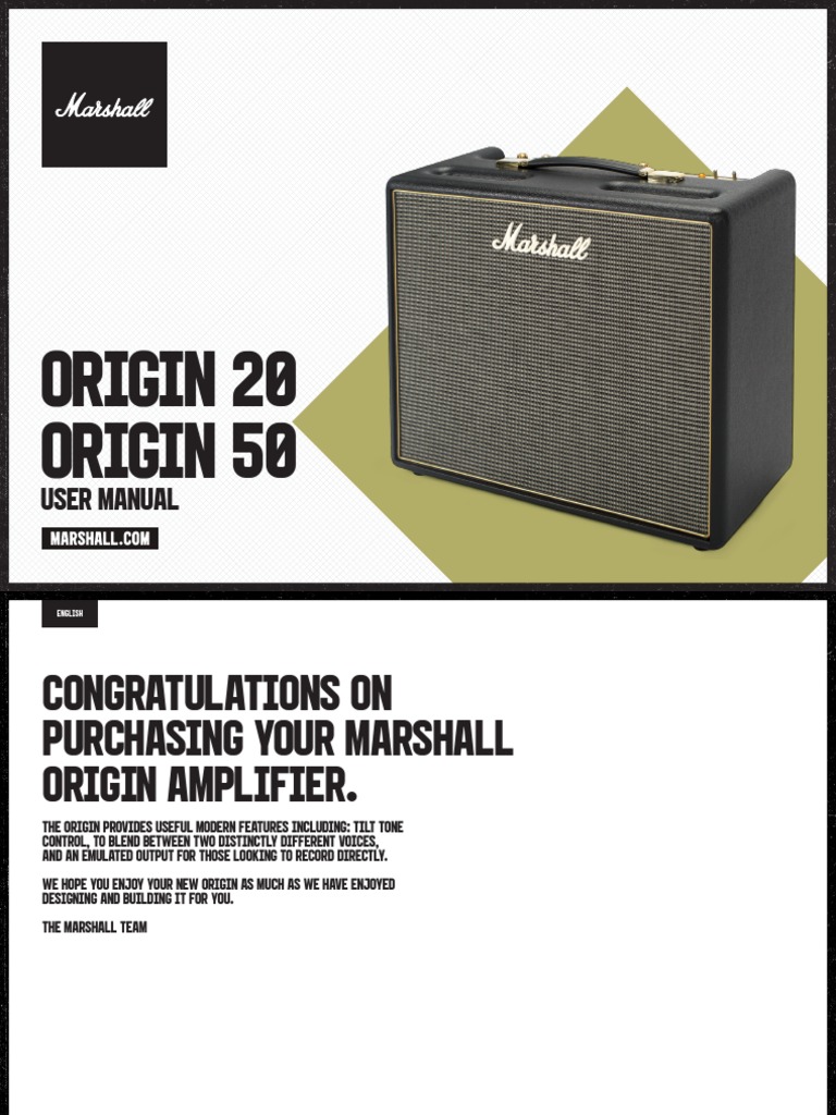 Get rich tones with Marshall Origin amplifier user manual | PDF ...