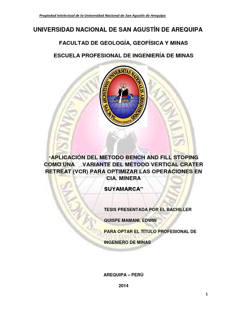 "Aplicación Del Metodo Bench and Fill Stoping Como Una Variante Del ...