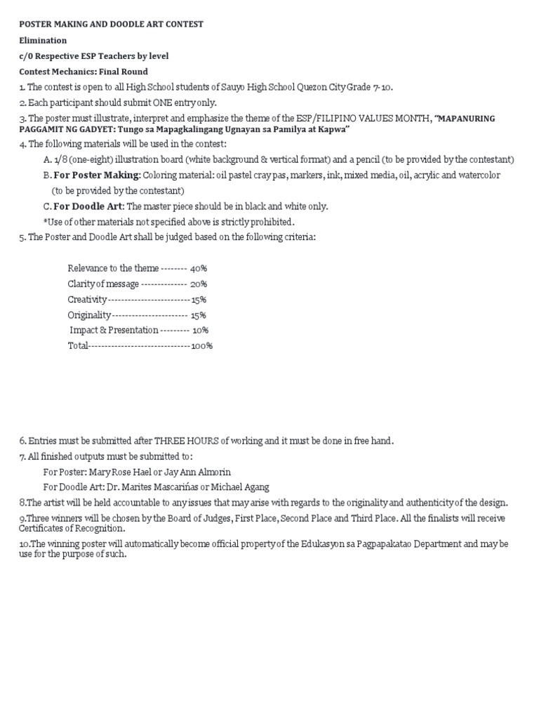 Poster Making and Doodle Art Contest | PDF | Paintings