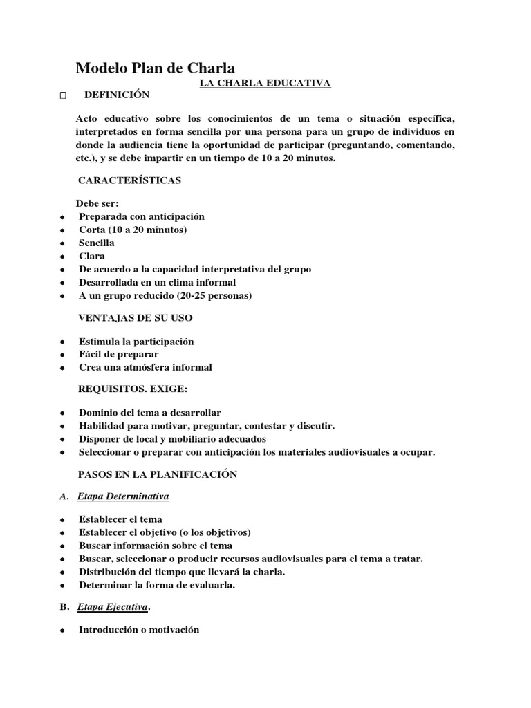 Modelo Plan de Charla: A. Etapa Determinativa | Cognición | Psicología