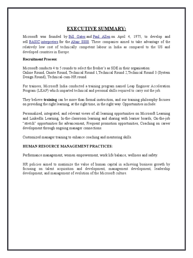 Executive Summary:: Bill Gates Paul Allen Basic Interpreters Altair ...