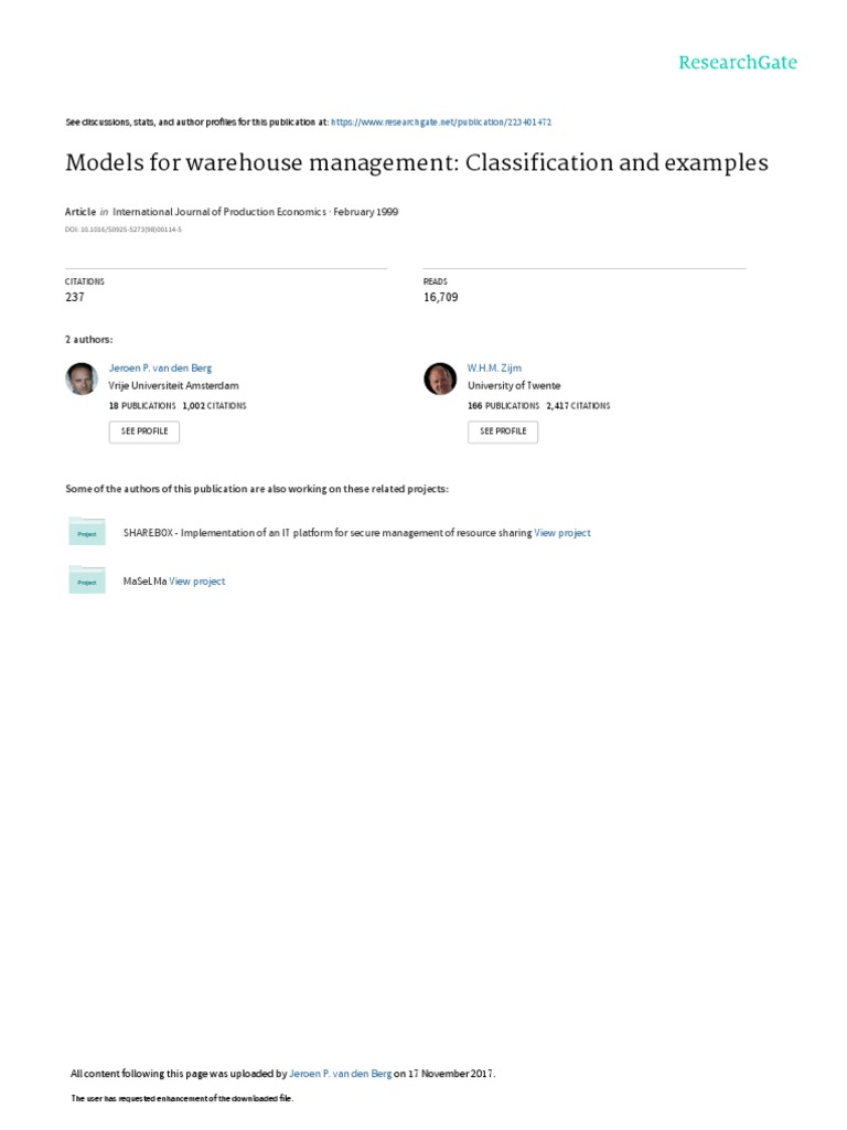 Models For Warehouse Management Classification and | PDF | Warehouse ...
