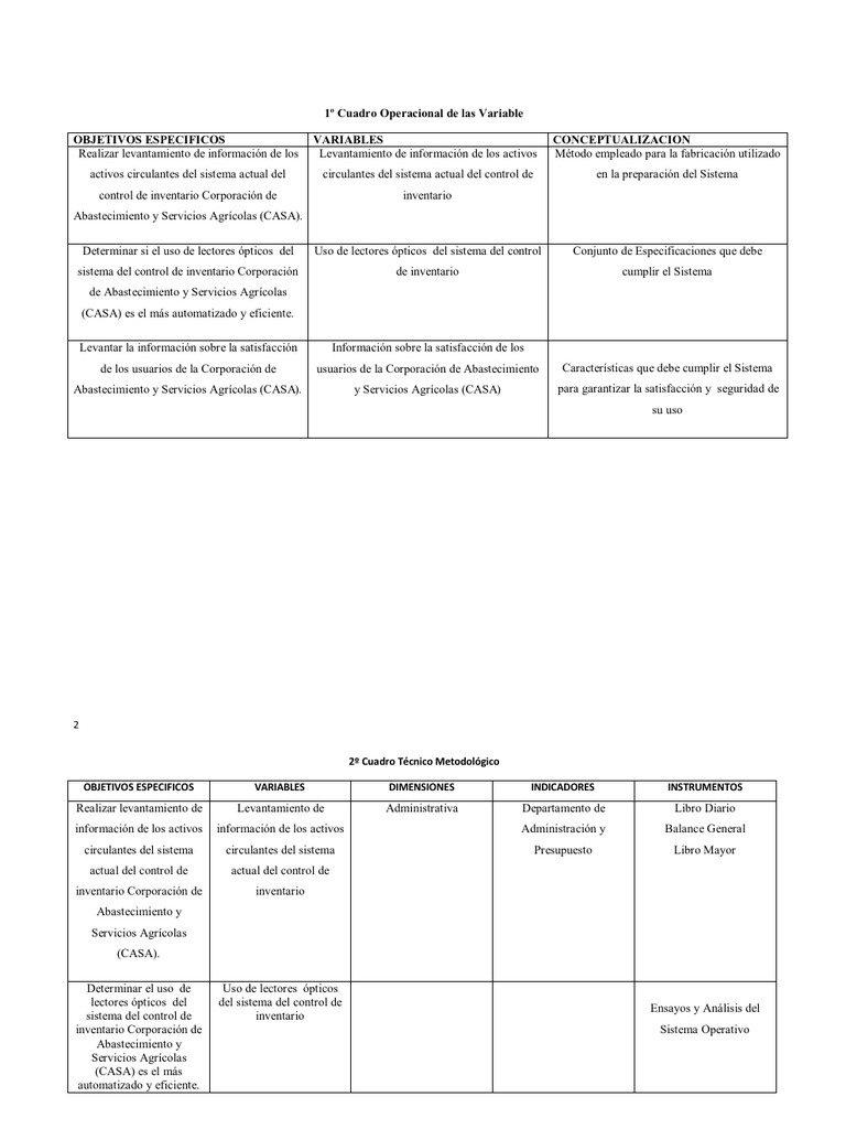 1º Cuadro Operacional de Las Variable | PDF | Presupuesto | Informática