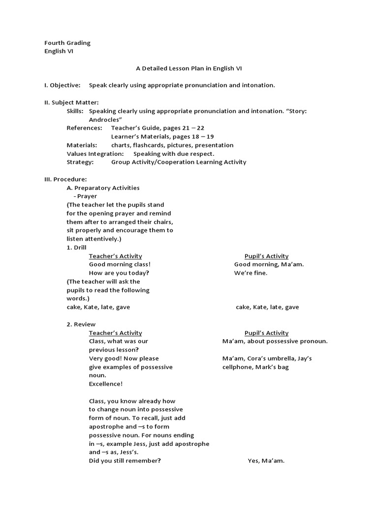 Pronunciation Lesson Plan: Androcles | PDF | Lesson Plan | English Language