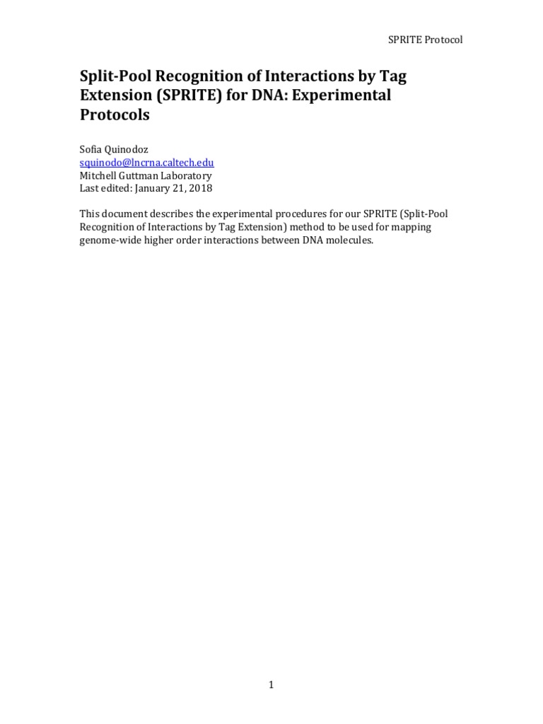 SPRITE Protocol for DNA Interaction Mapping | PDF | Primer (Molecular ...