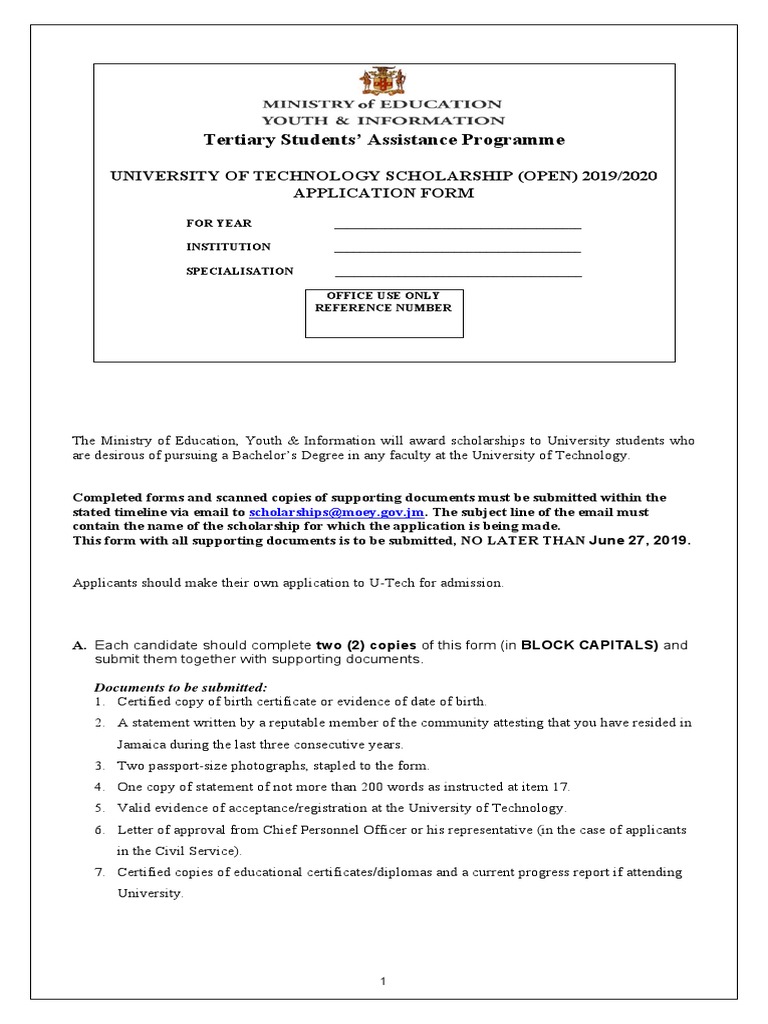 UTech Scholarship Application Guidelines | PDF | Institute Of ...