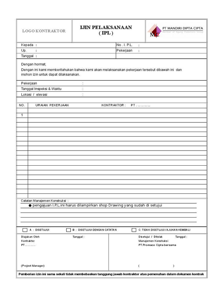 Form Izin Pelaksanaan IPL | PDF