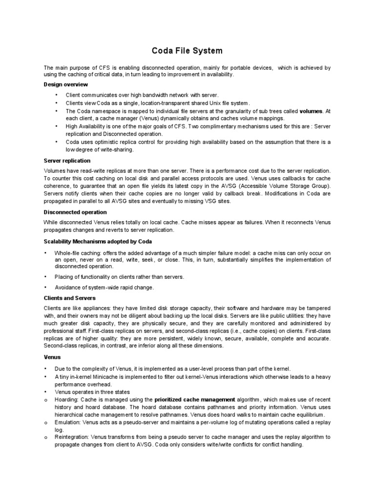 Coda File System: Design Overview | PDF | Cache (Computing) | Replication (Computing)