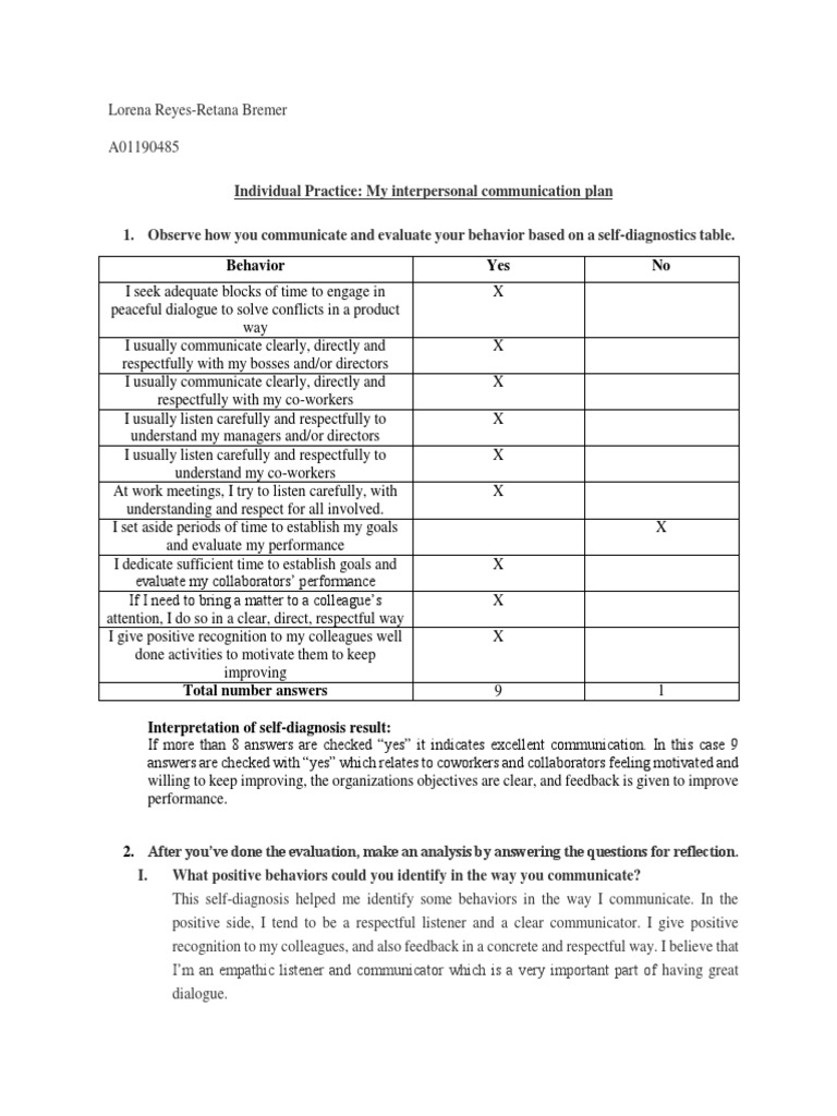 Individual Practice - My Interpersonal Communication Plan | PDF ...