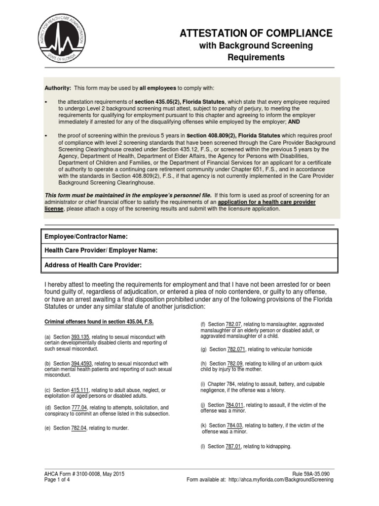 Attestation of Compliance: With Background Screening Requirements | PDF ...