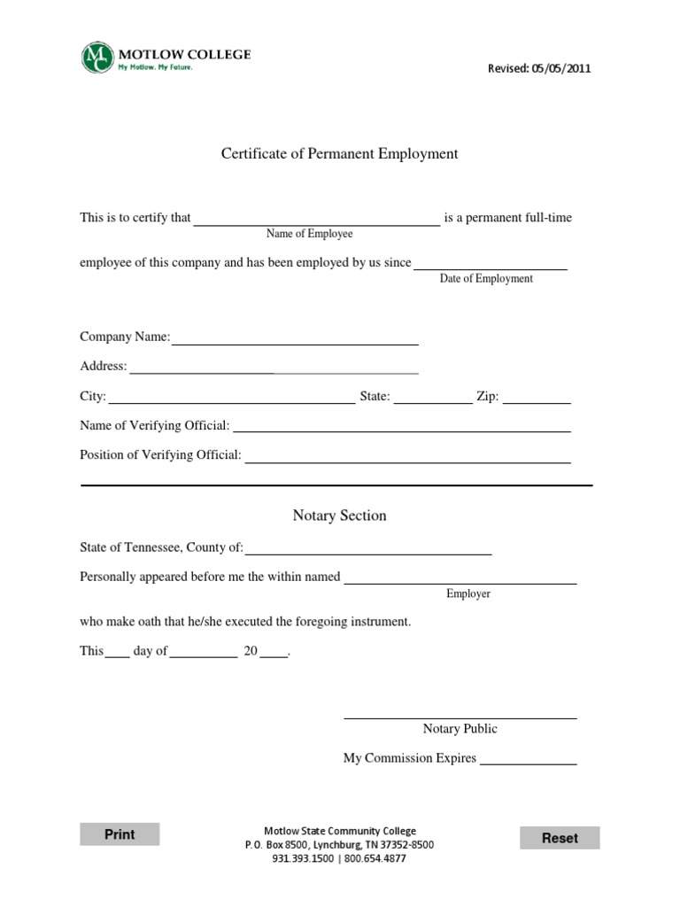 Certificate Permanent Employment | PDF