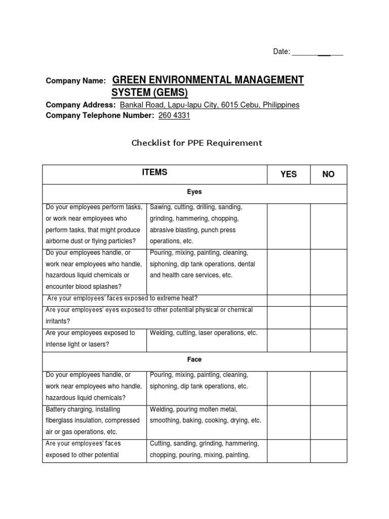 Checklist On Ppe | PDF | Noise | Welding