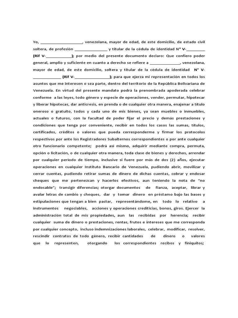 Modelo Poder General | PDF | Venezuela | Cheque