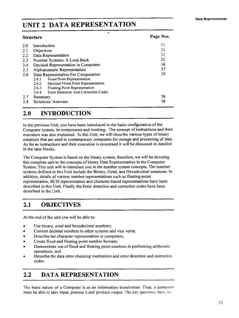 Unit 2 Data Representation: Structure | PDF | Ebcdic | Ascii