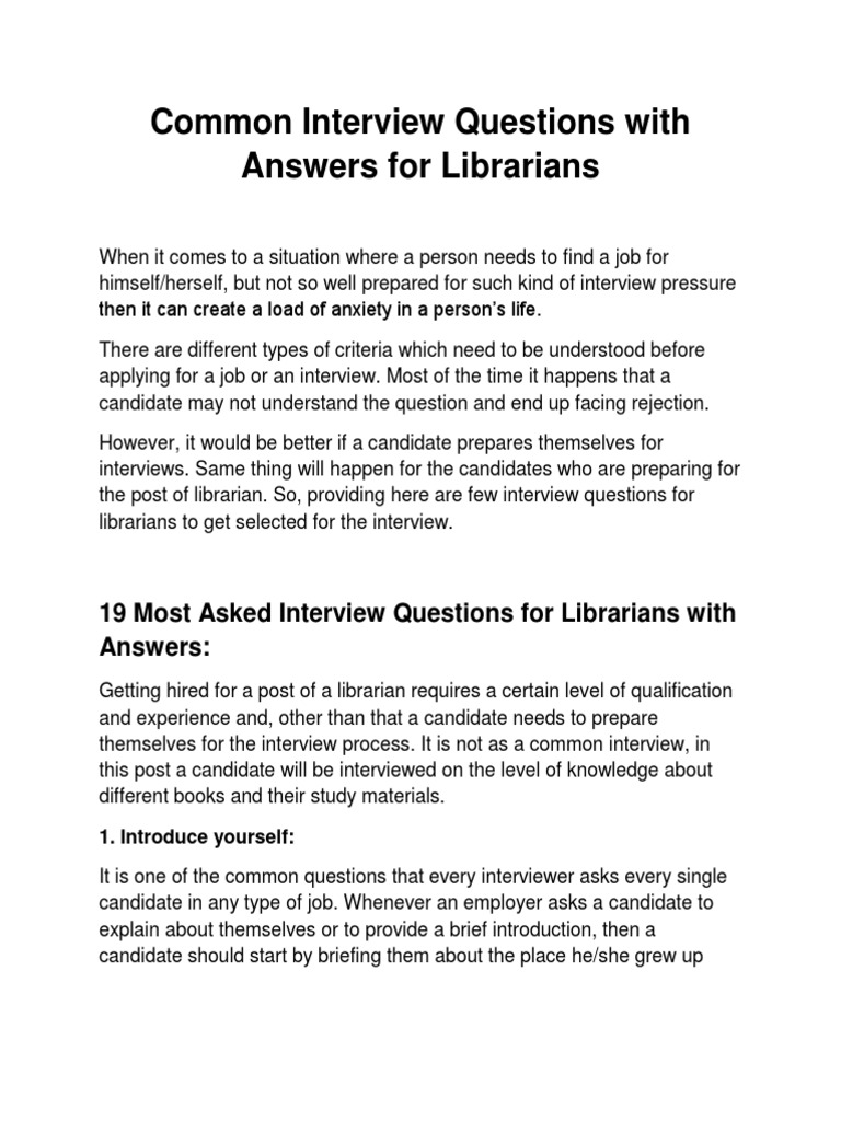 Common Interview Questions With Answers For Librarians | Download Free ...