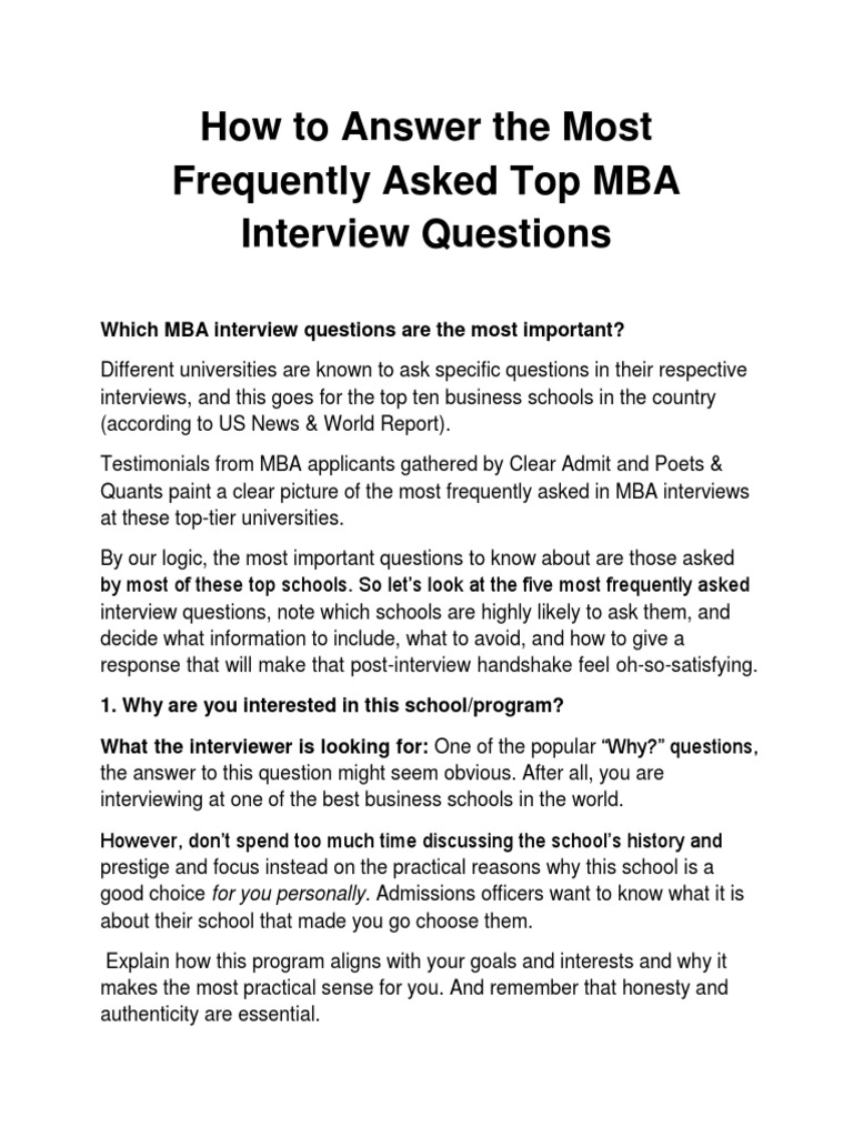 How To Answer The Most Frequently Asked Top MBA Interview Questions ...
