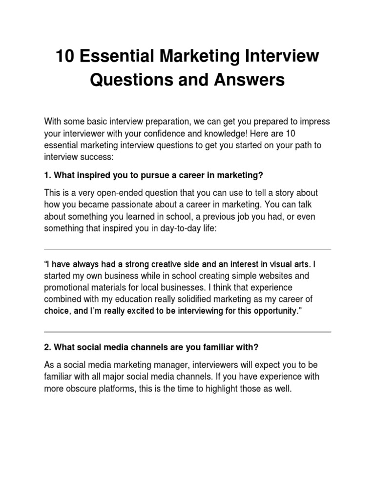 Marketing Job Interview Questions and Answers | PDF | Social Media ...