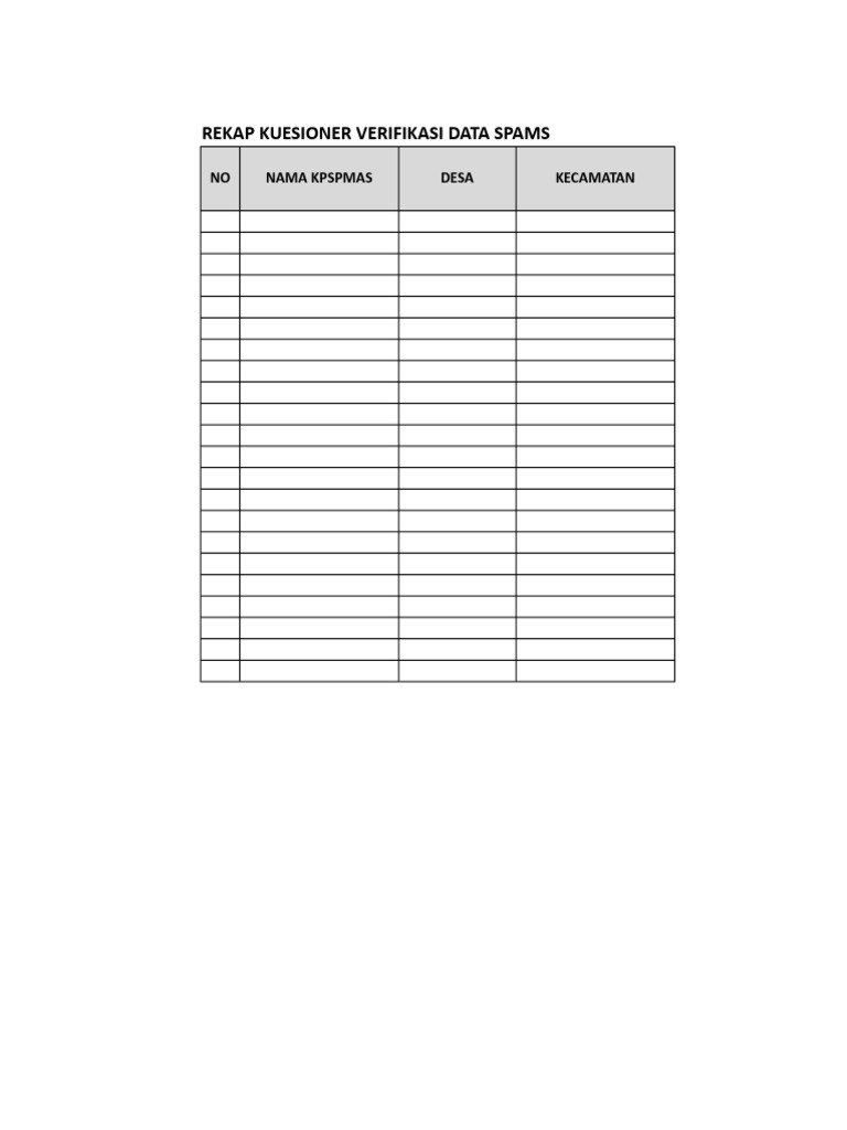 Format Rekap Data Hasil Pengisian Kuesioner | PDF