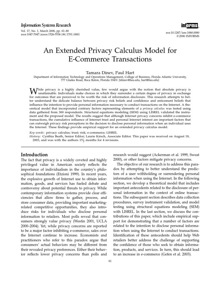 An Extended Privacy Calculus Model For E-Commerce Transactions., - ISR ...
